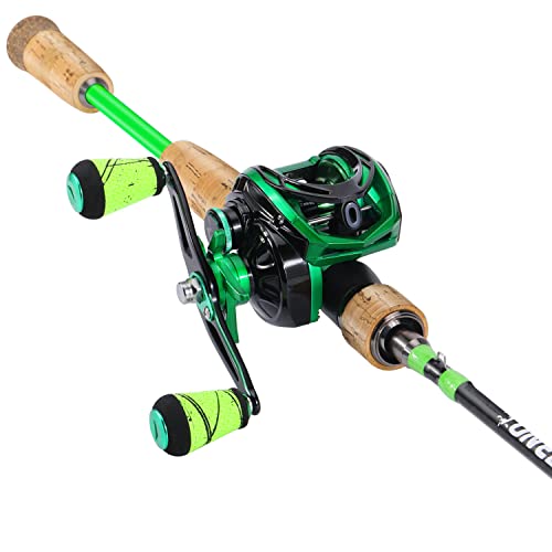 One Bass GT Spinning & Casting Reel and 2-Piece Fishing Rod Combo, Durable Graphite Rod, Ultra Light Fishing Reel for Anglers and Beginner- 7' Casting Pole with Right Handed Baitcasting Reel