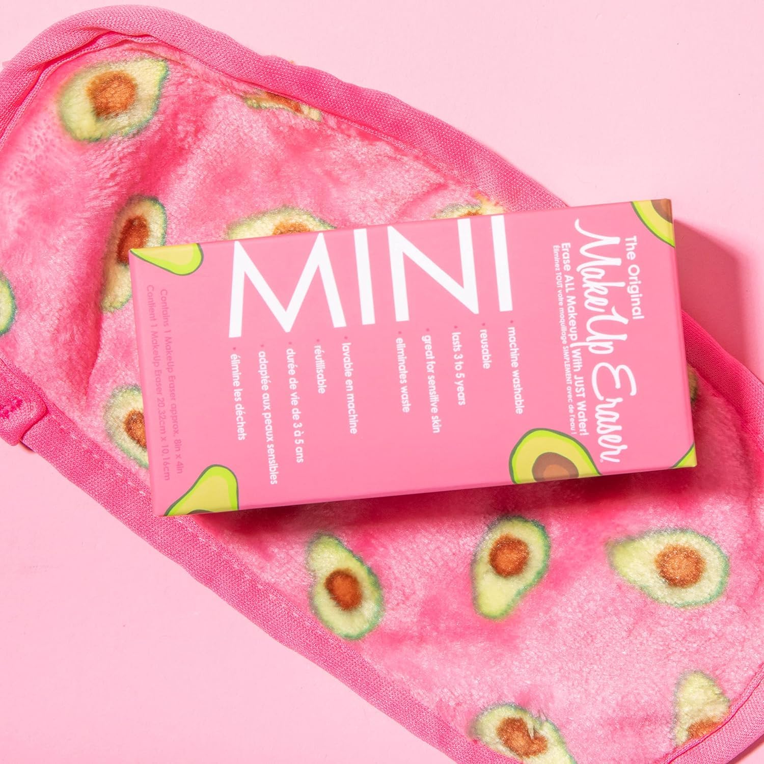 MakeUp Eraser Mini, Erase All Makeup With Just Water, Including Waterproof Mascara, Eyeliner, Foundation, Lipstick and More (Pink Avocado Print)