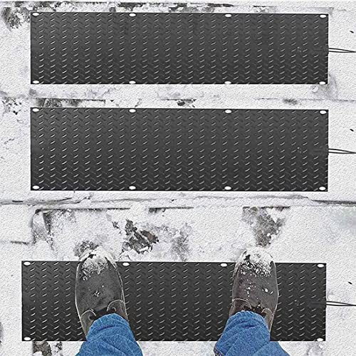 JUAJUA 22-23 Heated Snow Melting Mats for Stairs, Heated Entrances Walkway Mat No-Slip Stair Heating Outdoor Mats 2 in/h Melting Speed for Winter Snow Removal (25.4x38.1cm)