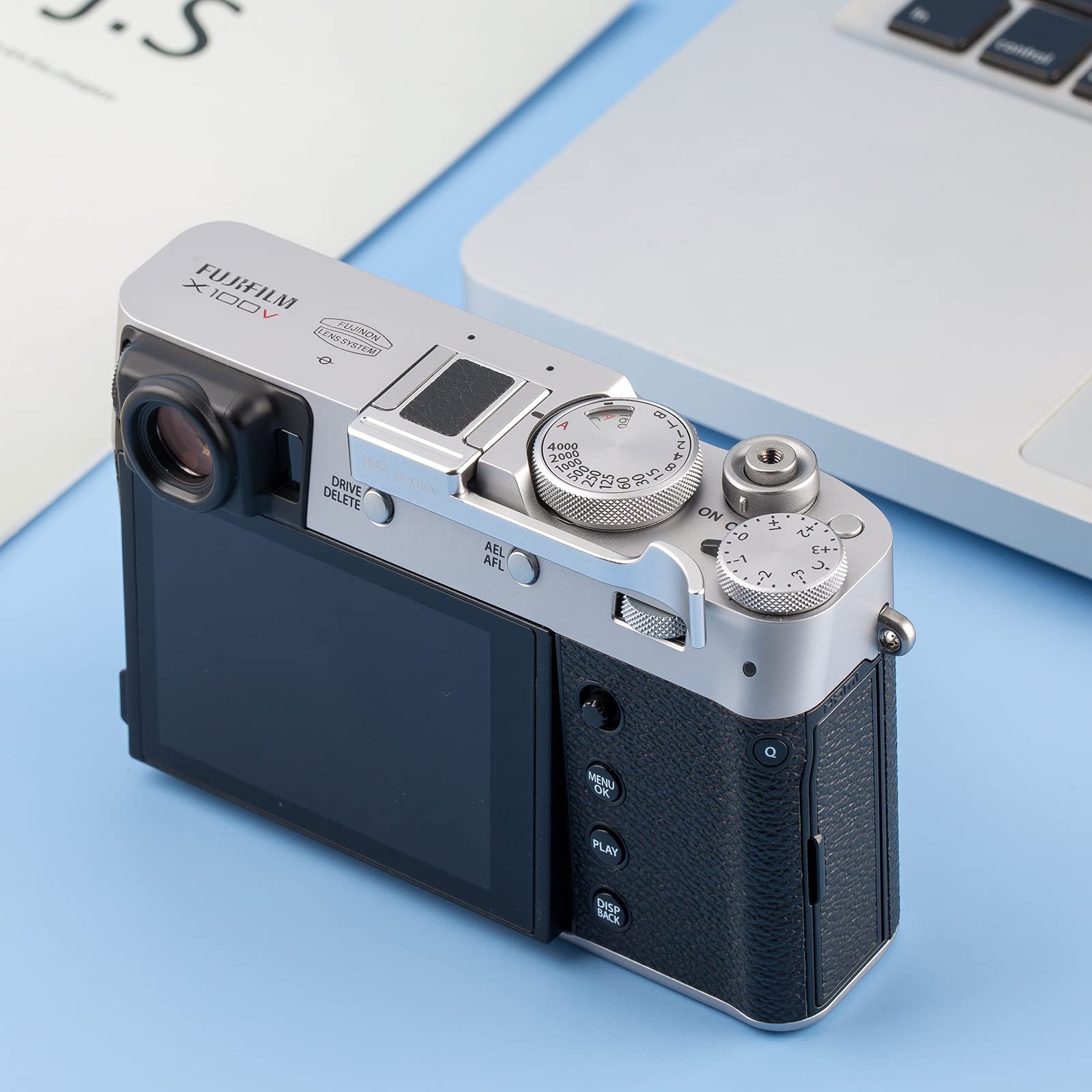 JJC Deluxe Metal Thumb Up Grip for Fujifilm X100VI Fuji X-E4 XE4 X-E3 XE3 X100V X100F X100T Thumb Rest Support Silver, Not Affected The Use of Thumb Wheel