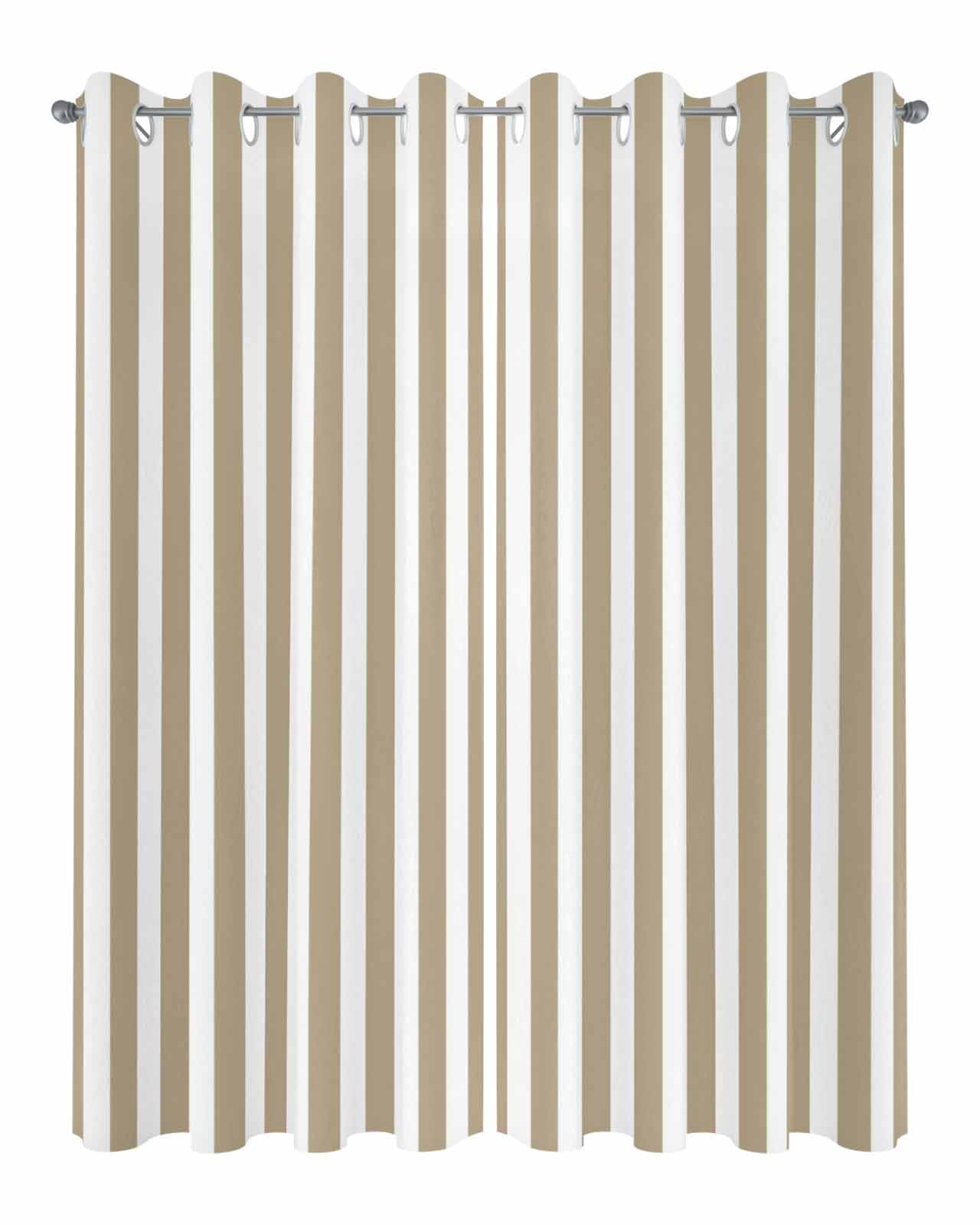 Outdoor Curtains for Patio Waterproof Stripe Indoor/Outdoor Curtain Tiebacks Khaki White Stripes Privacy Curtain Sun Blocking Farmhouse Grommet Drapes for Pergolas Gazebo Porch Balcony 2 Panel 54x84