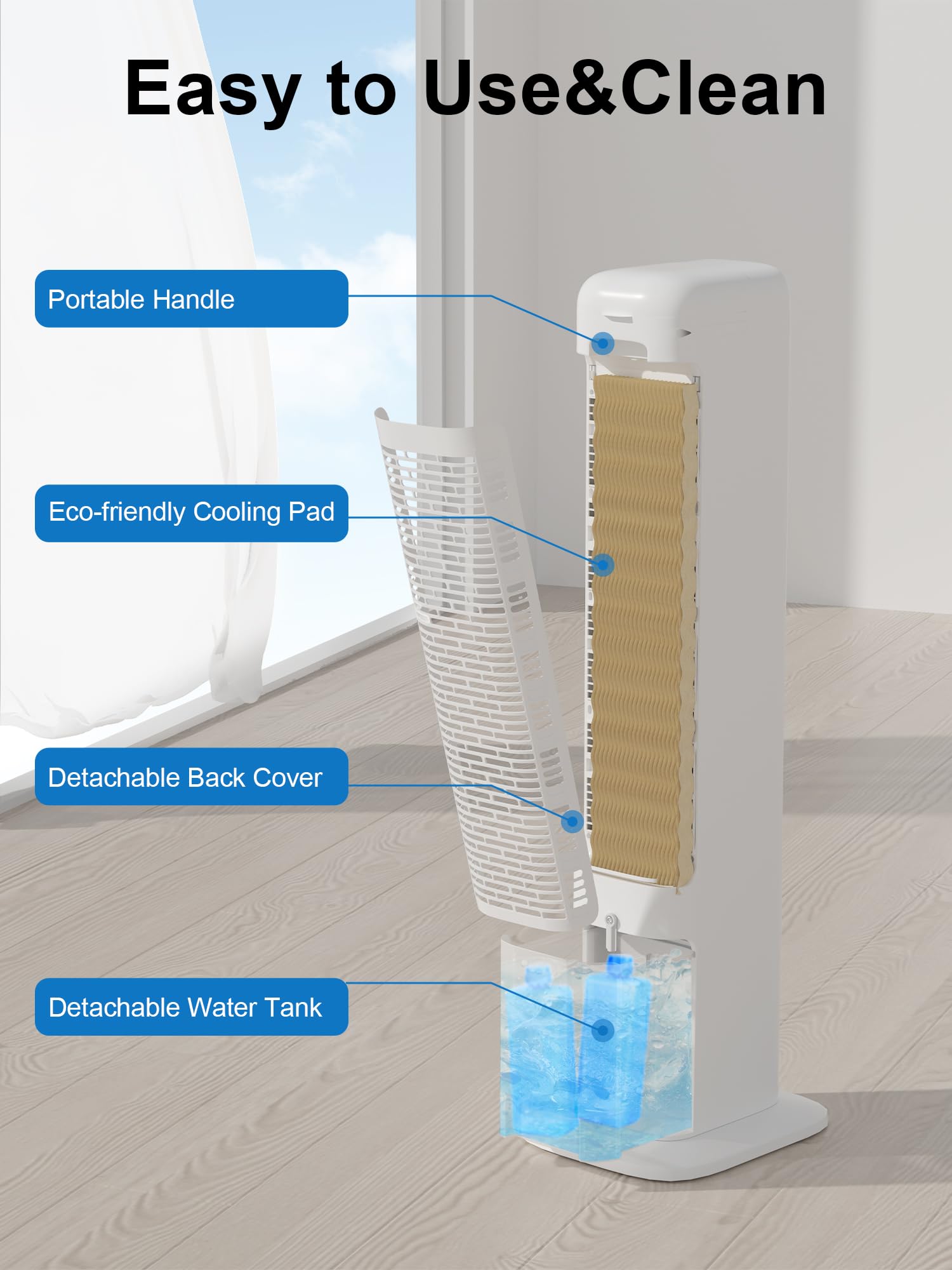 MEPTY Evaporative Air Cooler, Cooling Fans that Blow Cold Air with 84°Oscillation, 12H Timer, 3speeds&Modes, Air Cooler with Remote Control, Swamp Cooler, Tower Fan for Bedroom, Office, Kitchen,40Inch