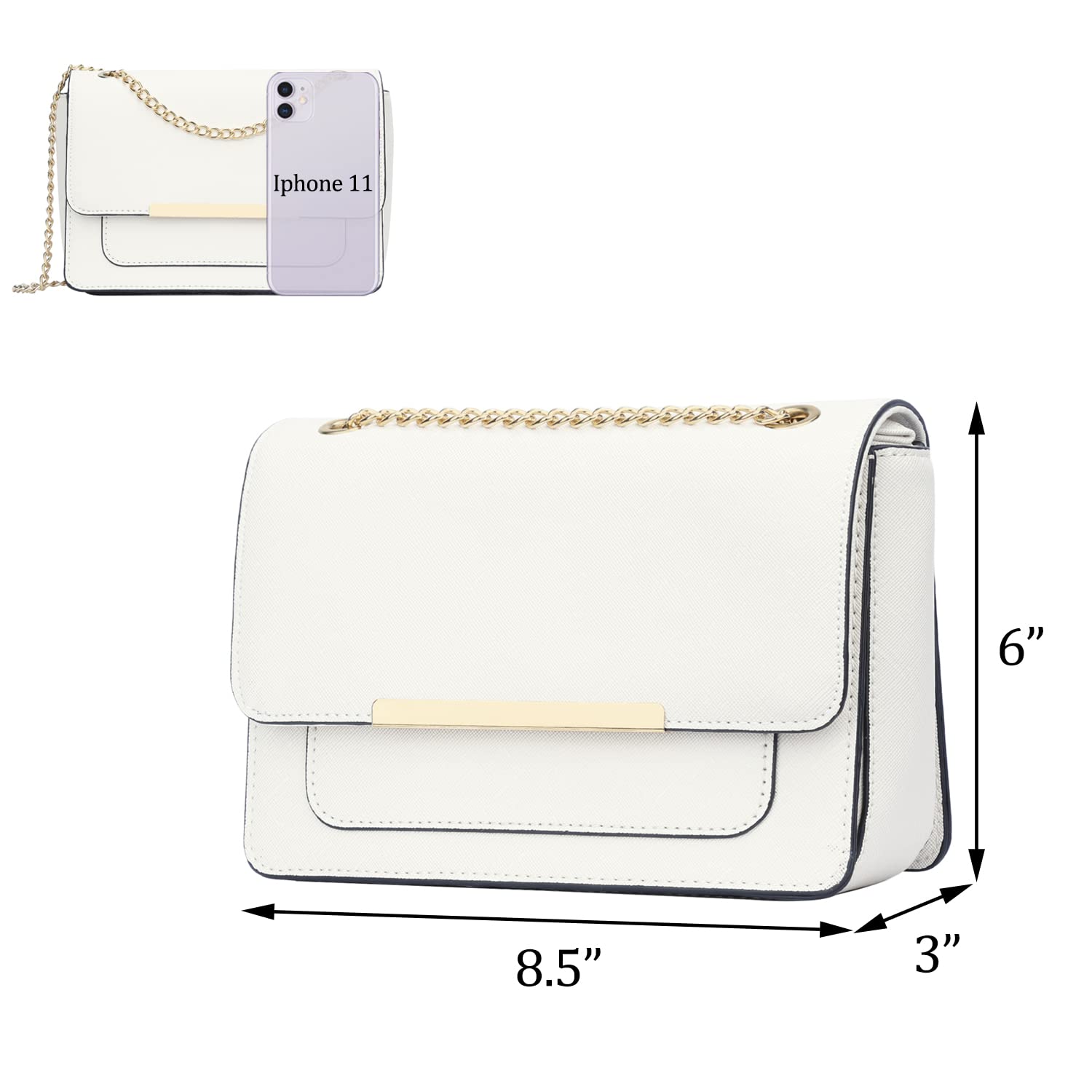 KKXIU Triple Compartment Crossbody Bags for Women Designer Shoulder Purses with Chain Strap (a-white)