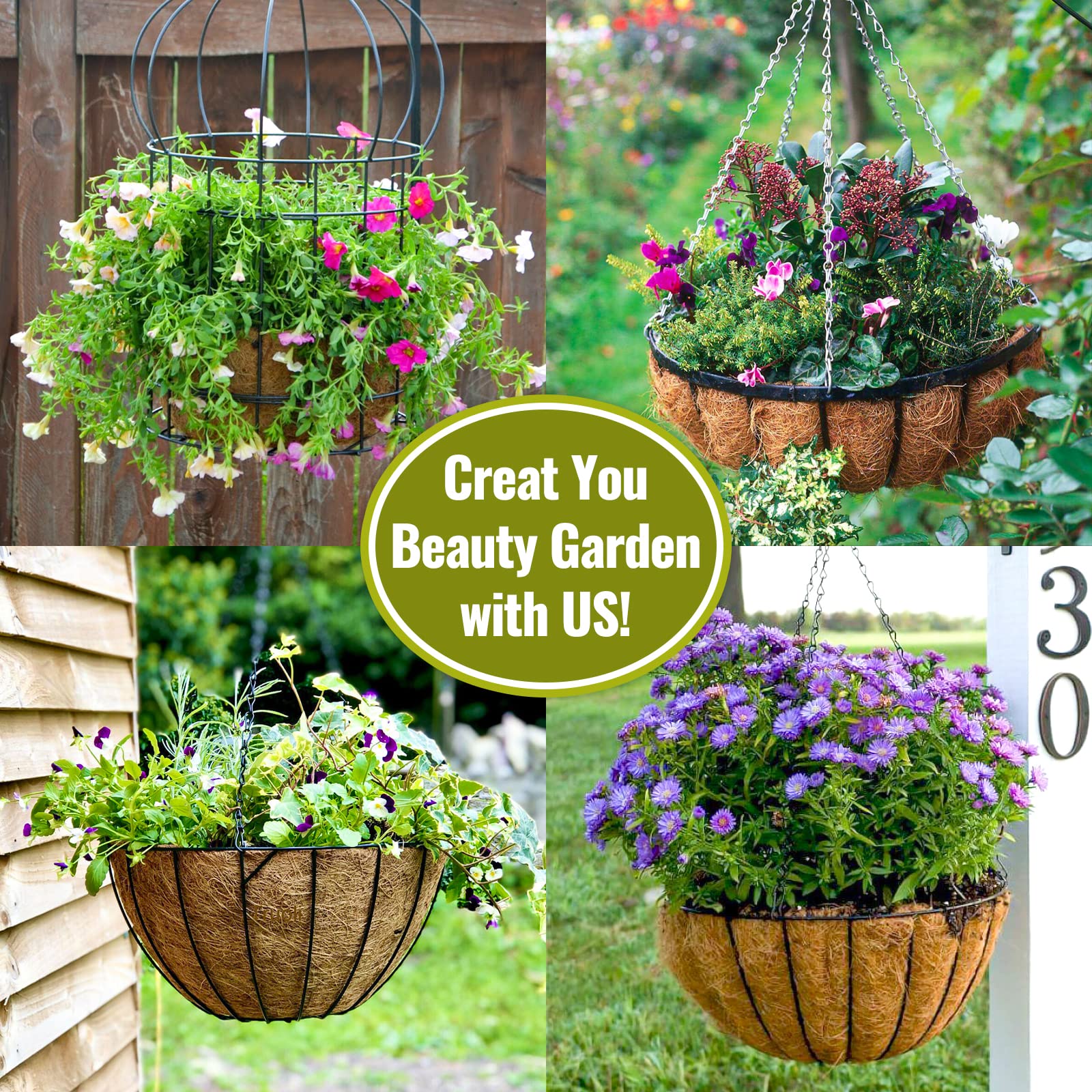 Legigo 6 Pack 14 Inch Hanging Basket Coco Liners Replacement, 100% Natural Round Coconut Coco Fiber Planter Basket Liners for Hanging Basket Flowers/Vegetables