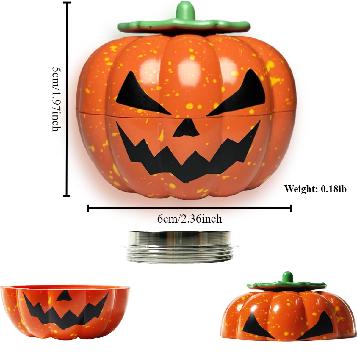 Spice Grinder 3 in 1 Pumpkin Shape Grinder Stainless Steel & Plastic 2.36in x 1.97in