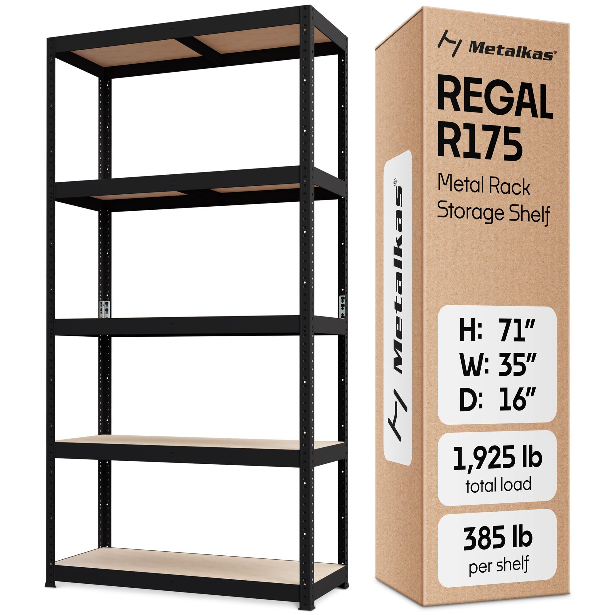 Metalkas Storage Shelves: 5 Storage Shelves Heavy Duty w/a 1.925 lb Total Load Capacity, 385 per Storage Shelf, 71x35x16 Perfect Solution for Your Storage Needs, Adjustable Shelving Unit
