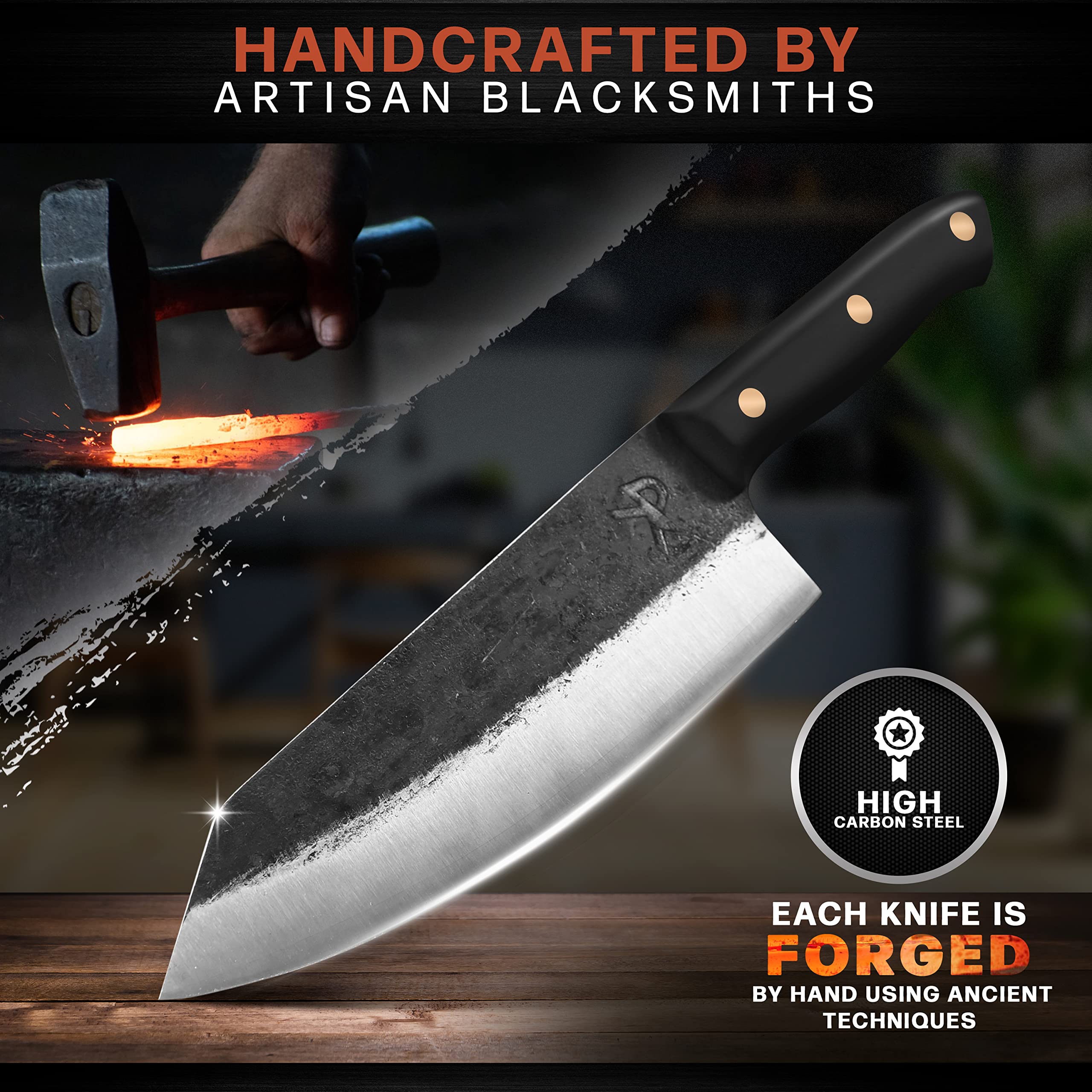 Kitchen perfection Handmade Chefs Knife - Extremely Sharp Kitchen Knife 8 Inch Professional Culinary Knife -Hand Sharpen Chopping Knife Meat Knife Kitchen For Men - High Carbon Steel w/Leather Sheath