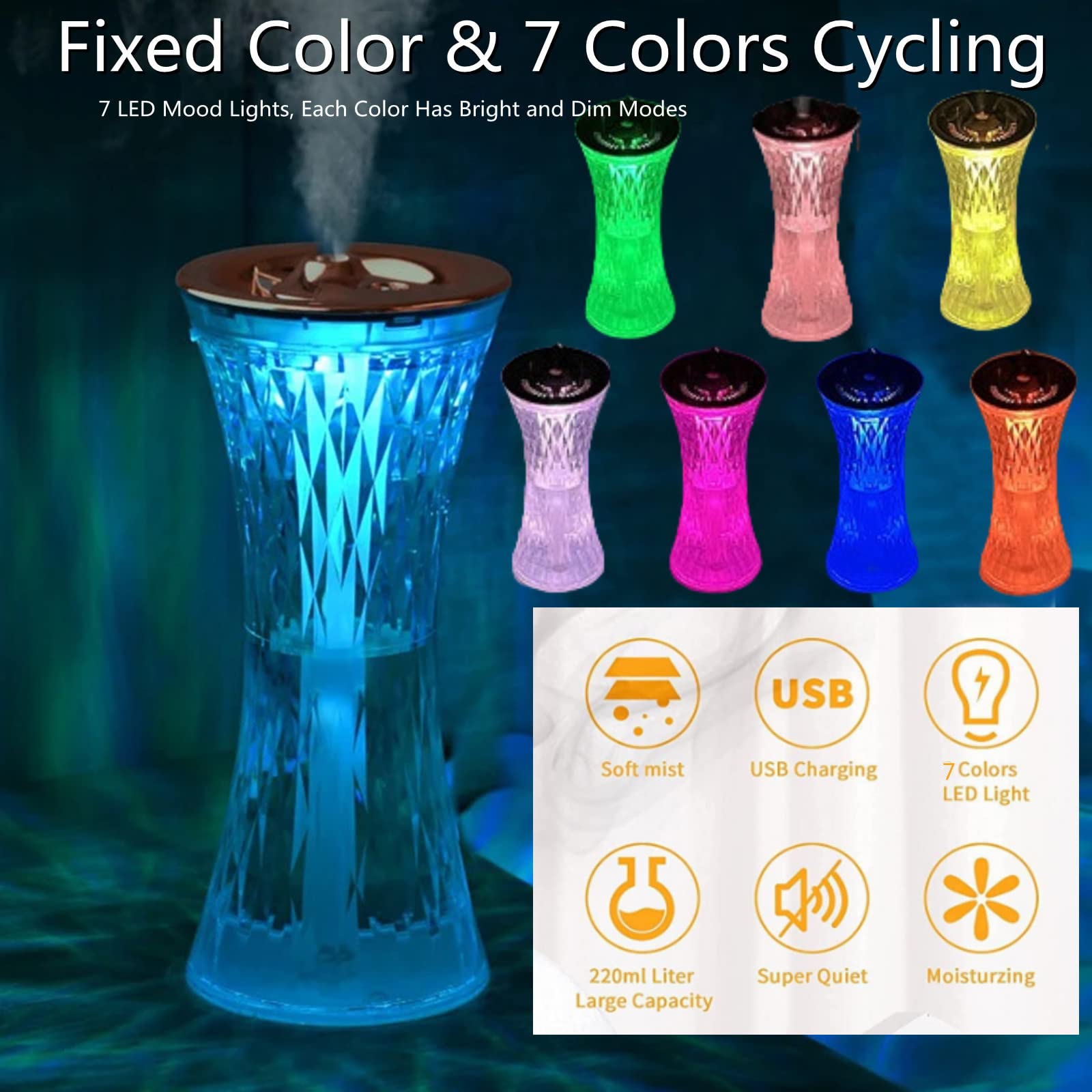 Narvokey Crystal Table Lamp with Humidifiers for Bedroom,18 Color Auto Changing Diamond Bedside Lamp for Bedroom Living Room,Girlfriends Gift