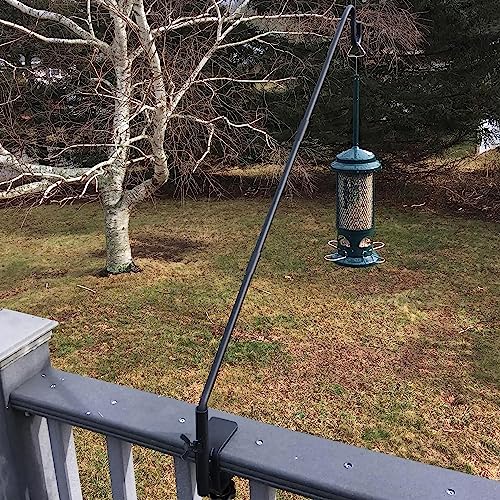 Juegoal Heavy Duty Deck Hook with 2 Inch Non Slip Clamp, 25 to 36 Inch Extended Reach Deck Hook, Adjustable Rail Pole Plant Bracket for Hanging Bird Feeder, Plants, Lanterns, Wind Chimes