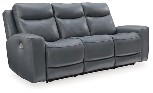 Signature Design by Ashley Mindanao Contemporary Leather Match Upholstered Power Reclining Sofa with Adjustable Headrest and USB Ports, Gray