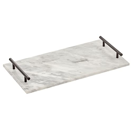 mDesign Thin Marble Pastry Board, Cutting Slab Kitchen Serving Tray with Deco Handles for Baking, Chopping, and Rolling - Serve Bread, Candy, Chocolate, Cheese, and Appetizers - Marble/Black