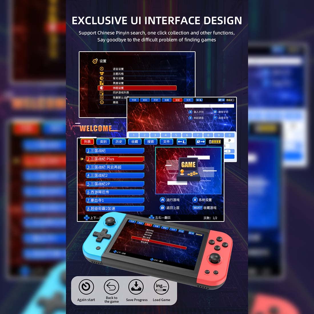 KKXX Powkiddy X51 Retro Handheld Game Console for Kids and Adults, 5-Inch IPS Screen Console Built-in 5700+ Games Supports Stereo Earphone