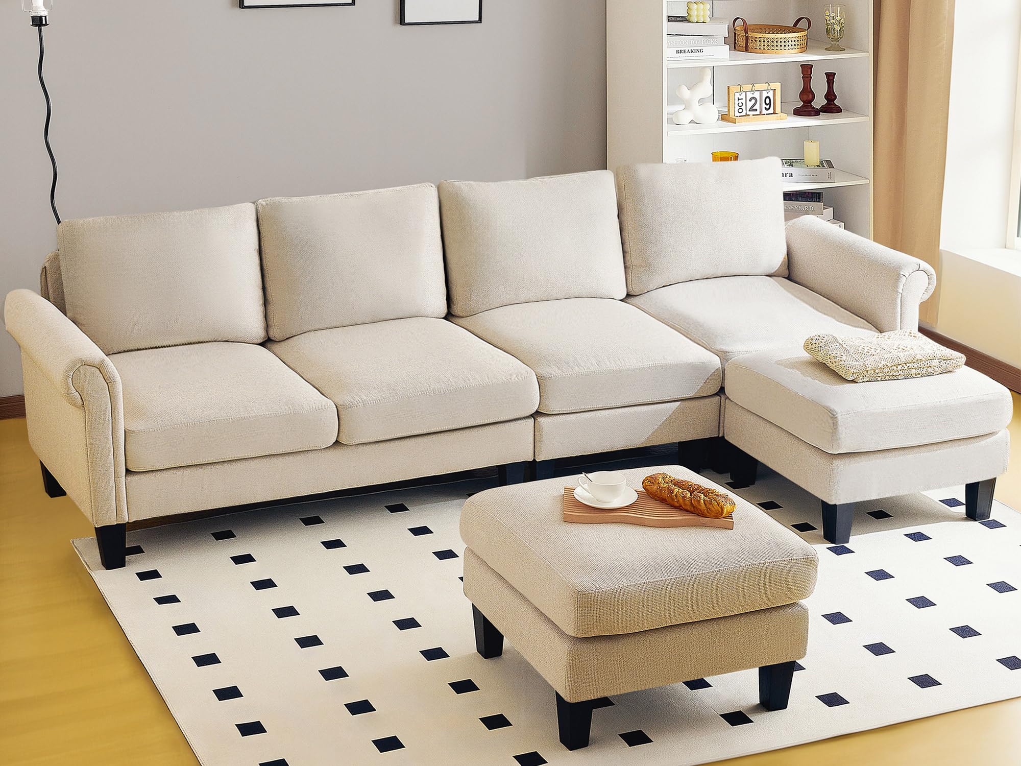 Redlife 110" Modular Sectional Sofa, Sectional Couches for Living Room, U Shaped Sectional Couch Convertible Sectional Sofa with Double Chaise, Comfy U Shaped Sectional Sofa for Living Room (Beige)