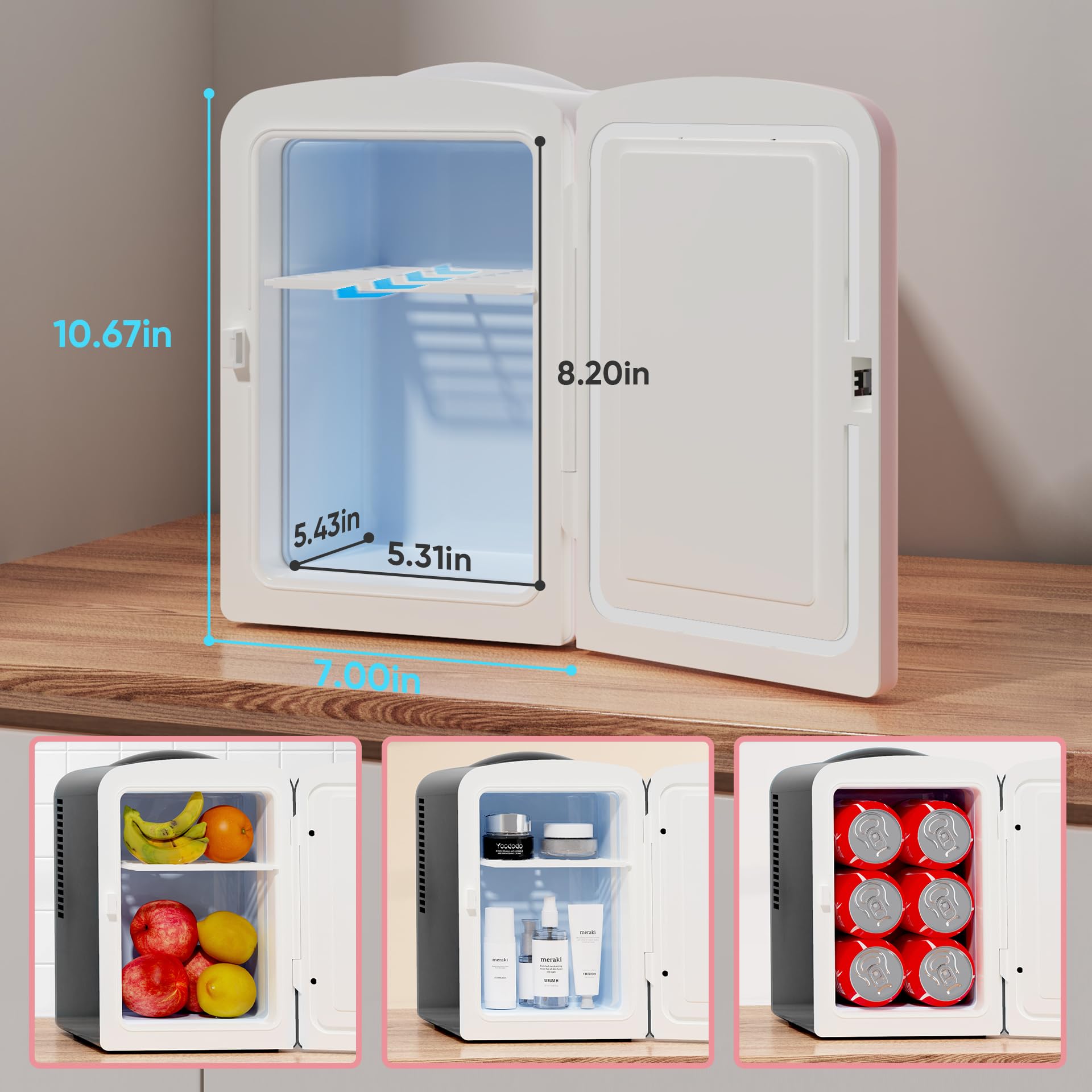 Mini Fridge, 4 L/6 Can Portable Personal Cooler Refrigerator for Skin Care, Cosmetics, Beverage, Food,Tiny Fridge for Bedroom, Office, Car, Dorm (Black)