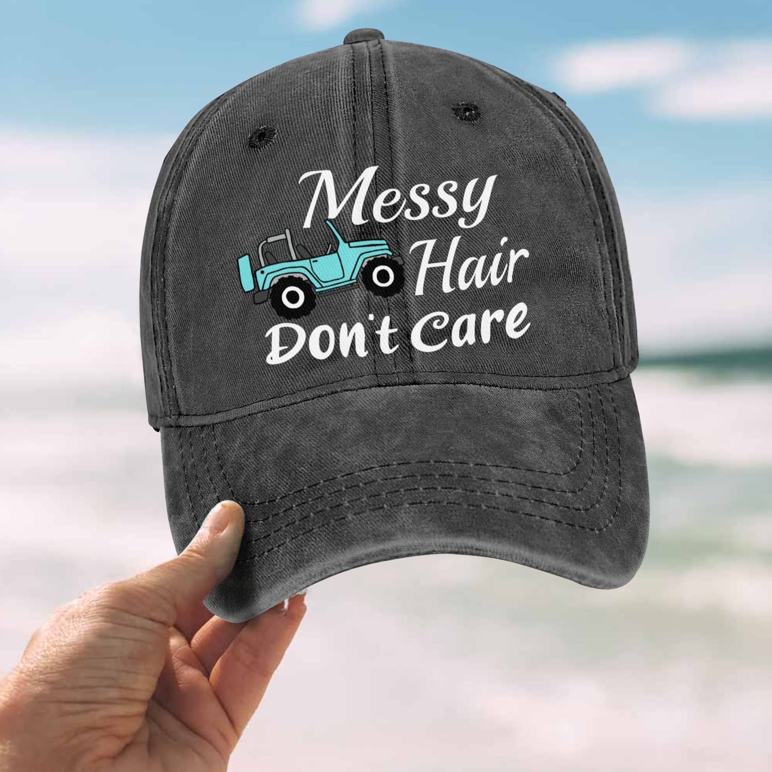 Messy Hair Don't Care Hat for Women Vintage Denim Cotton Buckle Adjustable Baseball Cap