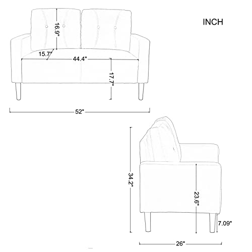 Lambgier Loveseat Sofa 52-in Small Sofa – Modern Loveseat Couch for Compact Living Space Bedroom – Pink Loveseat