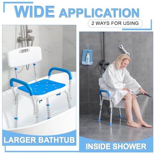HSA/FSA Eligible Shower Chair with Arms and Back, Padded Shower Seat for Inside Shower with Grab Bar/Toiletry Bag, Tool-Free Shower Seat for Bathtub, Shower Bath Chair for Elderly/Disabled by SOUHEILO