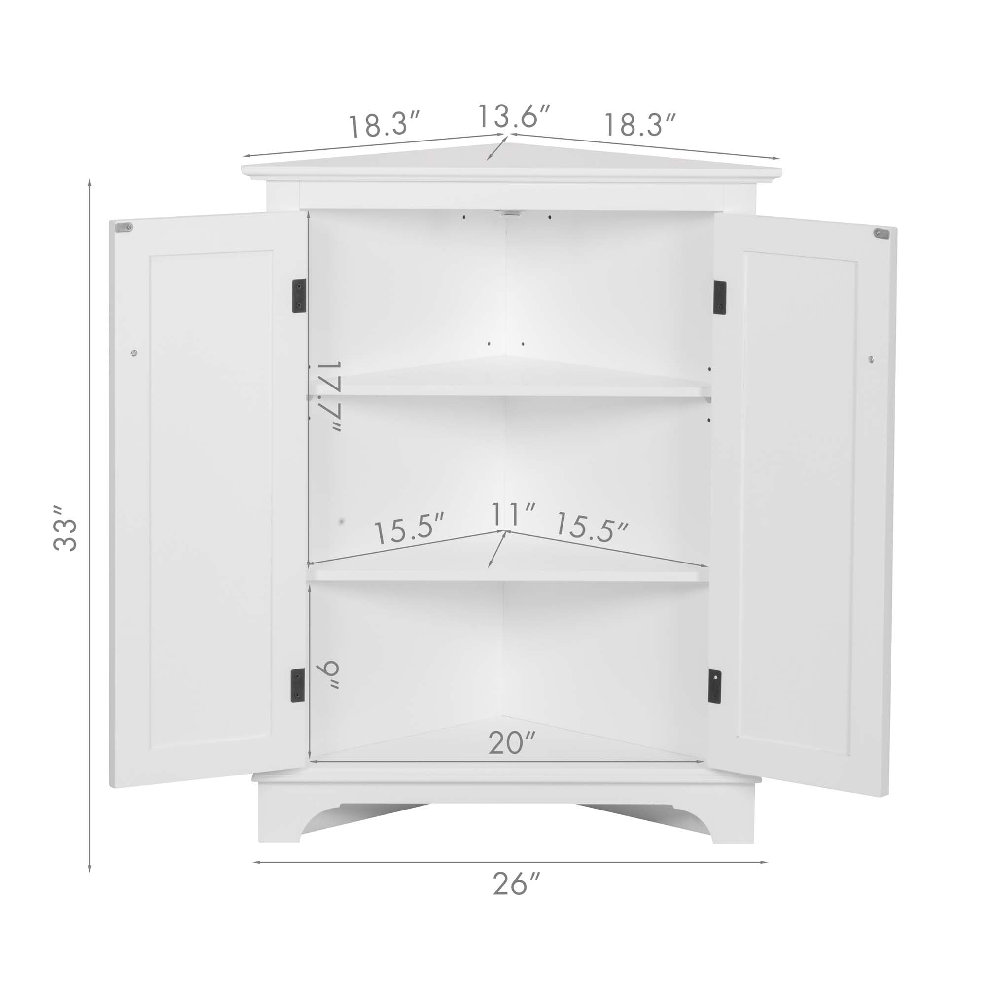 Spirich Floor Corner Cabinet with Doors and Shelves, Freestanding Bathroom Corner Storage Cabinet for Bathroom, Living Room, White
