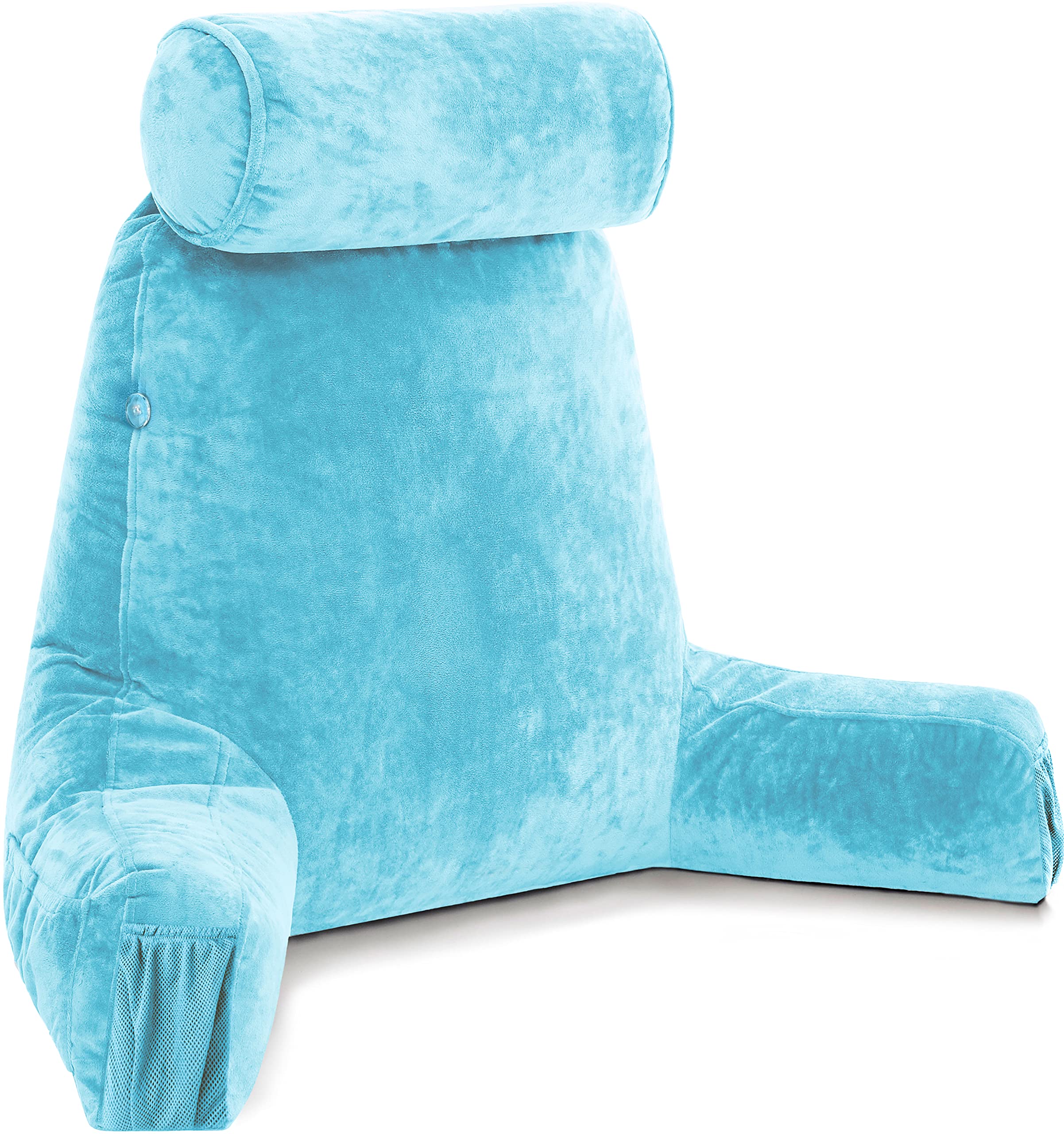 Husband Pillow Combo - Backrest Pillow with Arms : Medium Teal & Lap Desk Bed Tray : Black - Memory Foam Reading Pillows for Bed w/Removable Neck Roll & Laptop Bed Tray Table