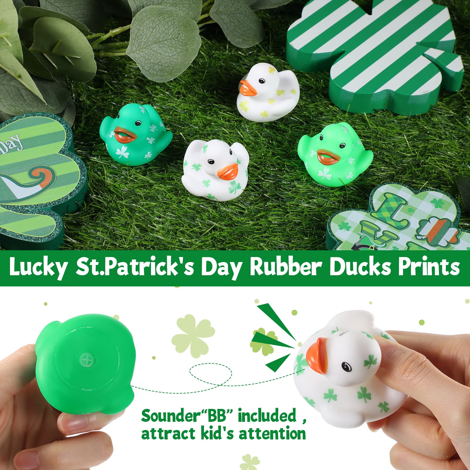 Jerify St. Patrick's Day Rubber Ducks 2 Inch Mini St. Patrick's Day Ducks Bath Toys St. Patrick's Day Party Decorations Holiday Rubber Ducks with Drawstring Gift Bag for Class Prize Holiday (48)