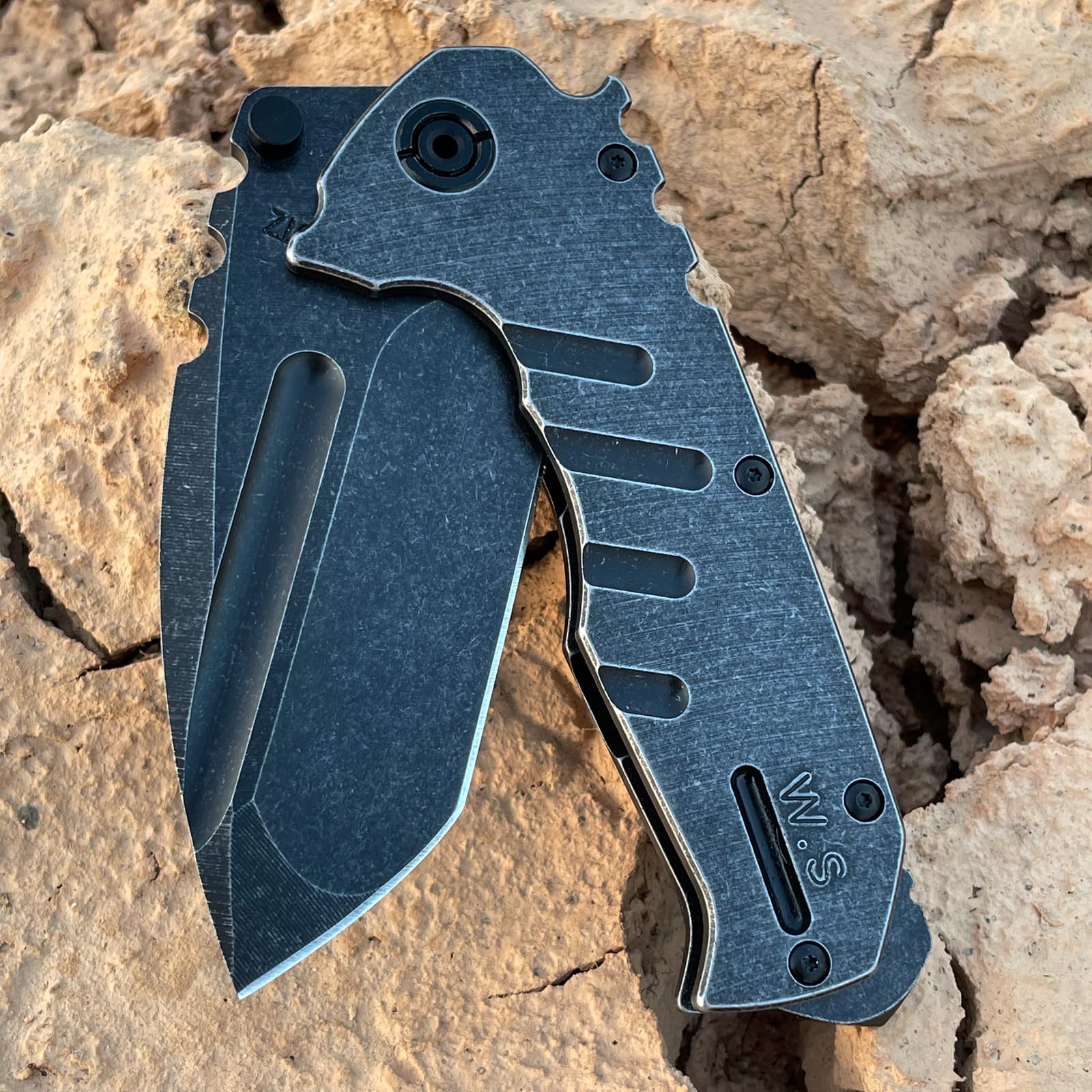 NEWOOTZ AUS-8 Blade Stone Wash Steel Handle Outdoor Camping Pocket Folding Knife EDC Portable Climbing Sharp