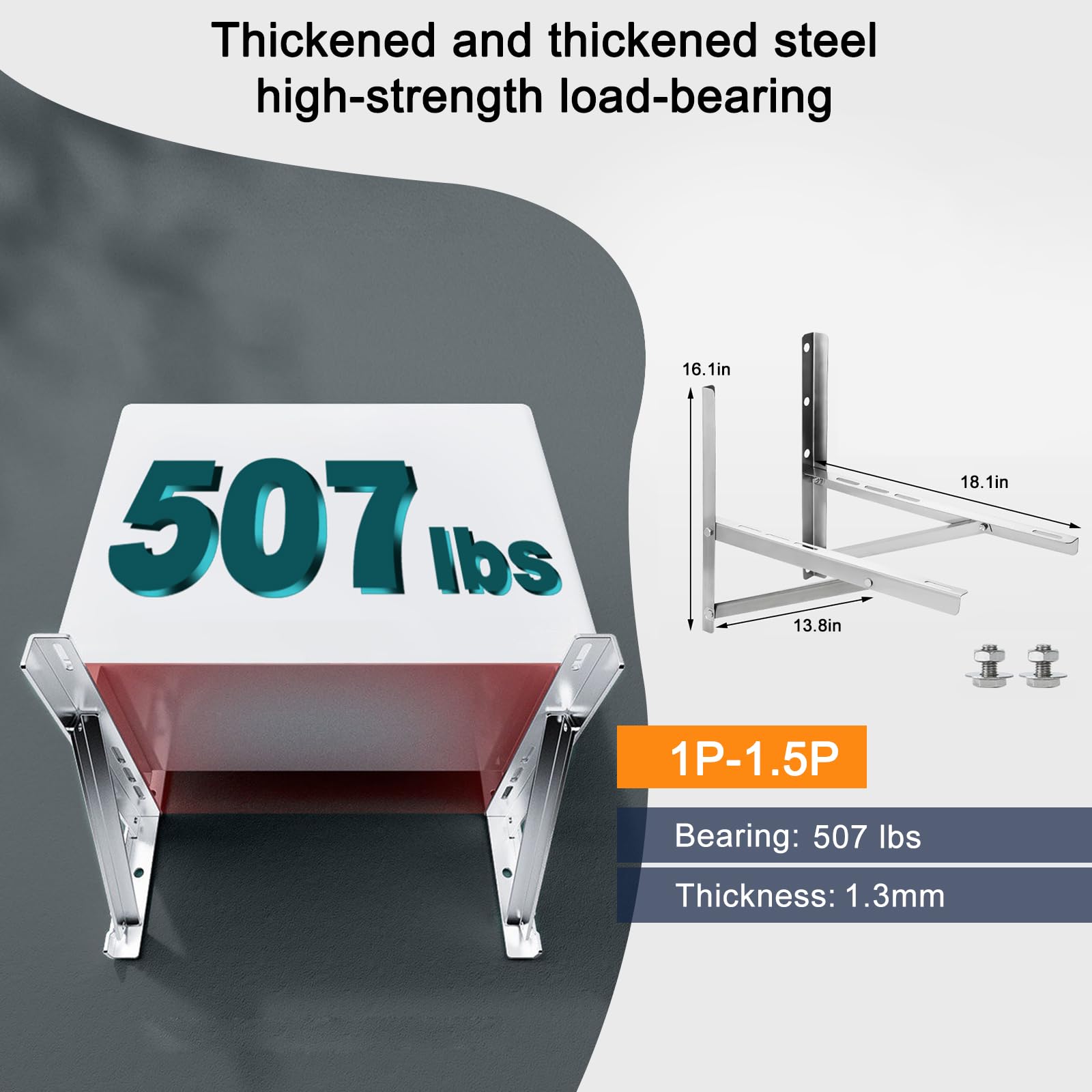 Mini Split Wall Mounting Bracket for 9000-24000 BTU Condenser, POIUNA Stainless Steel Ductless Mini Split Bracket up to 507 lbs for Air Conditioner Heat Pump Systems HVAC, Compressor