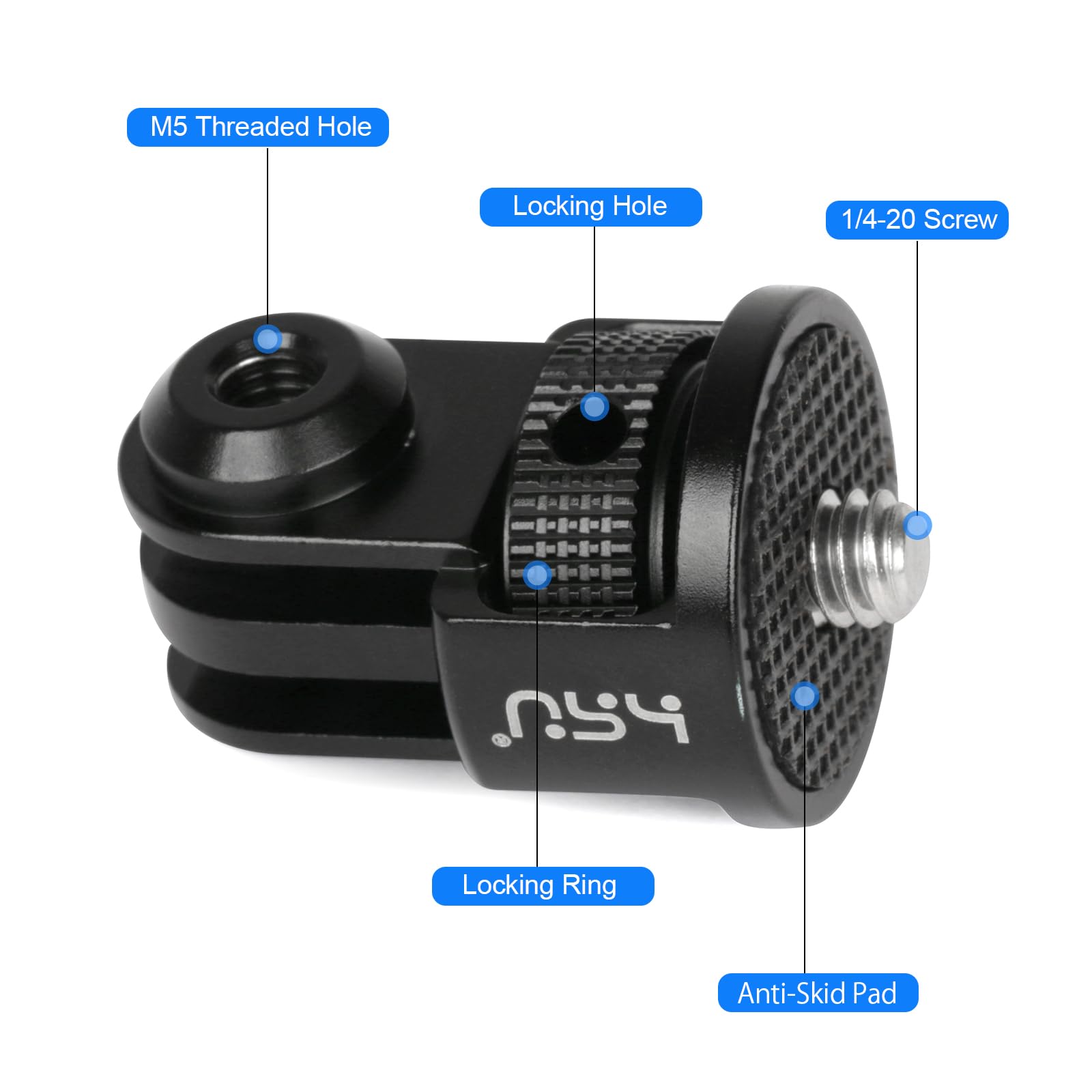 HSU Aluminum Camera Tripod Mount Adapter, 1/4" 20 Camera Mount for GoPro Hero 12/11/10/9/8/7 Insta360 X3/X2/X/RS/R and Other Cameras (Black)