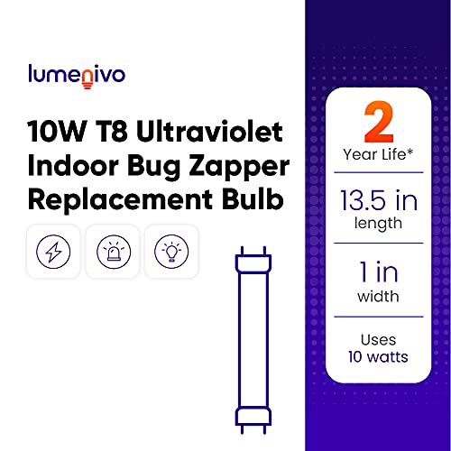 lumenivo F10T8/BL Bug Zapper Light Bulbs 10 Watt T8 Ultraviolet Indoor Zapper Replacement Bulbs - T8F10W Light Zapper Bug Light Bulbs – Fits Most Electronic 20W Bug Mosquito Zappers - 2 Bulbs
