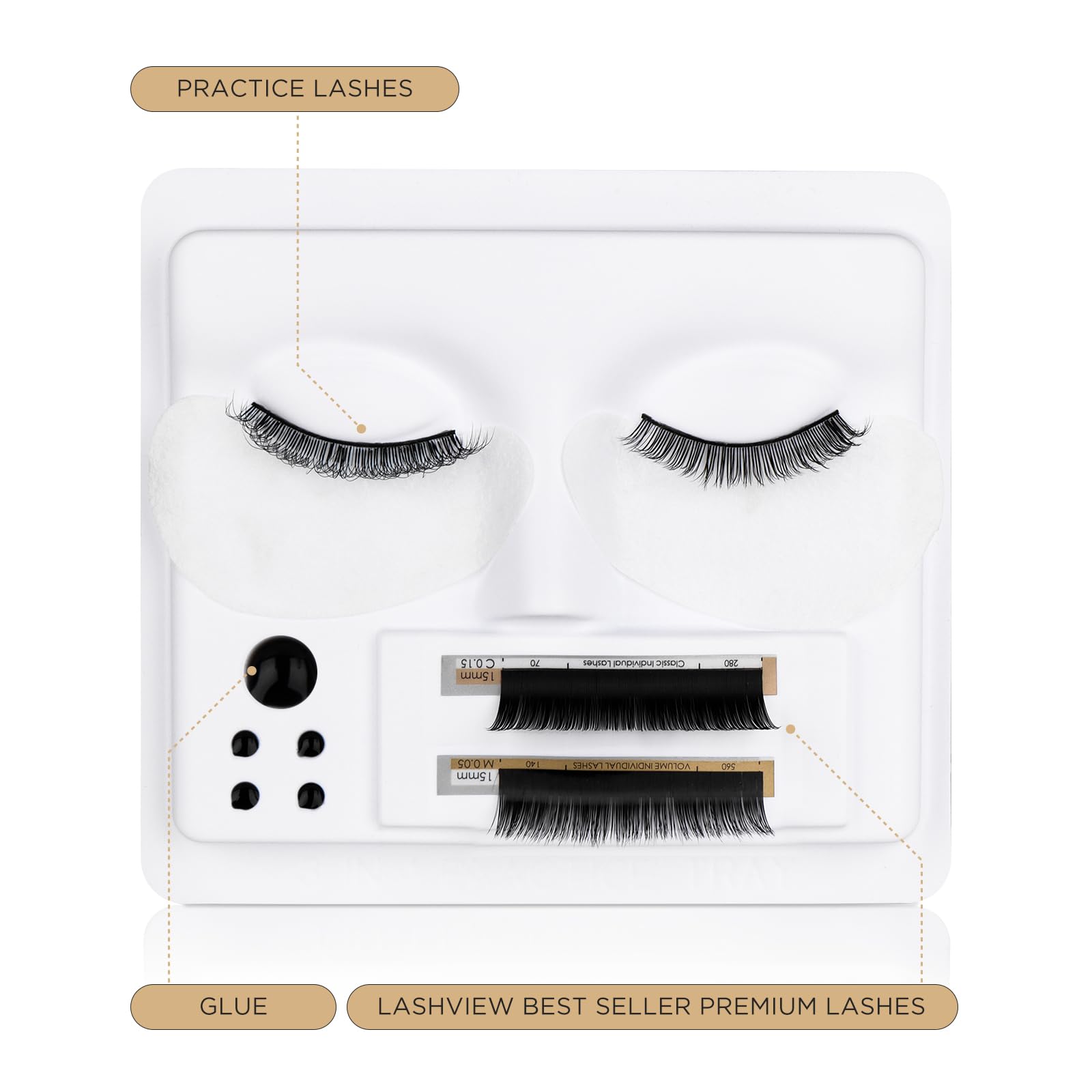 LASHVIEW Eyelash Practice Kit Eyelash Extension Kit for Beginners with Everything, Lash Practice Kit Include Eyelash Individual Lashes Glue Tweezers and Training Lashes