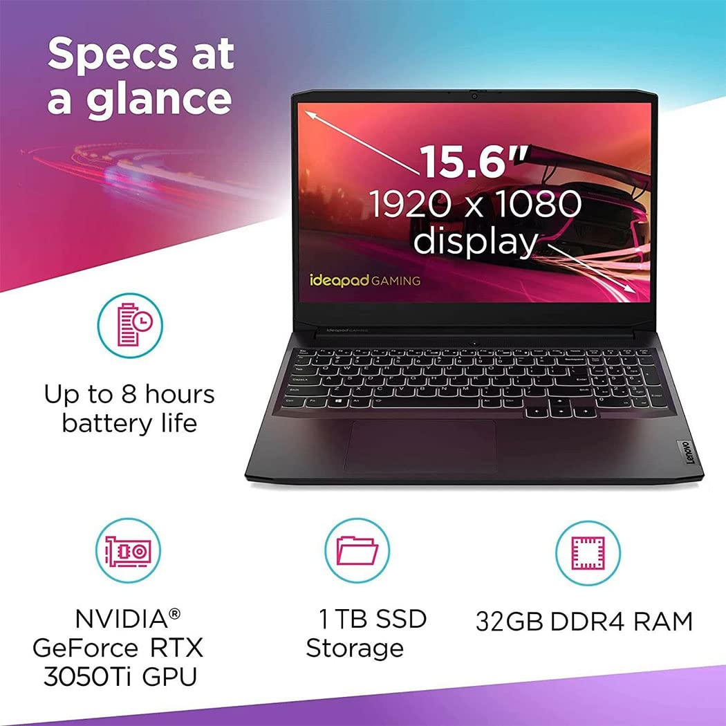 Lenovo IdeaPad 3 Gaming Laptop, NVIDIA GeForce RTX 3050Ti, Ryzen5 5600H, 15.6" 120Hz FHD, Backlit Keyboard, Wi-Fi 6, Type-C, Webcam+Privacy Shutter, HDMI Cable (32GB RAM | 1TB PCIe SSD)