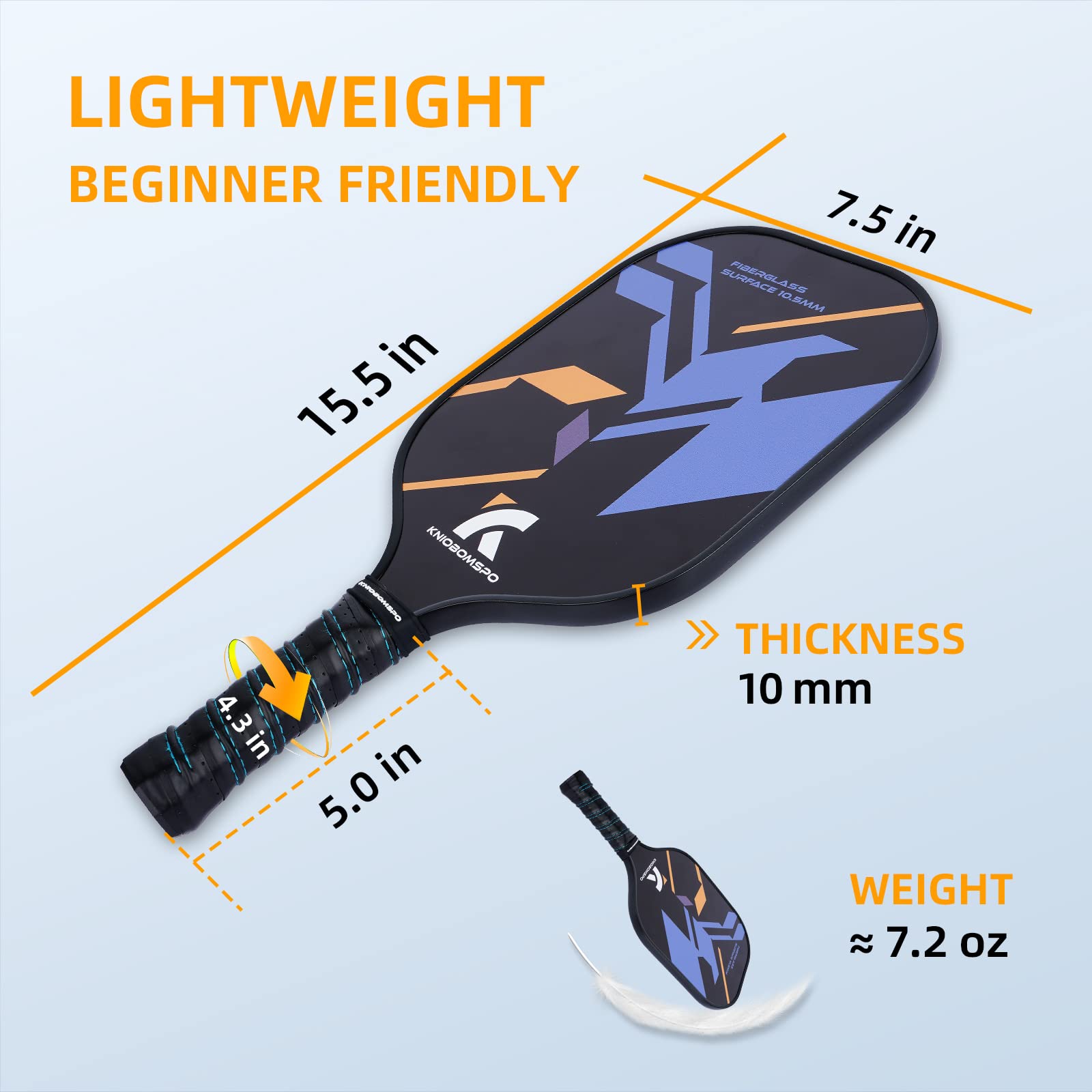 Kniobomspo Fiberglass Pickleball Paddle Set of 2-11mm Thickness with TPU Edge, Non-Slip Handle, and PP Honeycomb Core