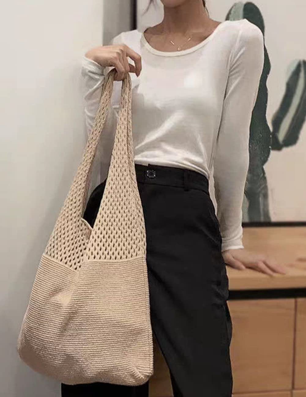 Knit Cute Handbag for Women Crochet Tote Bag Large Capacity Shoulder Hobo Bag