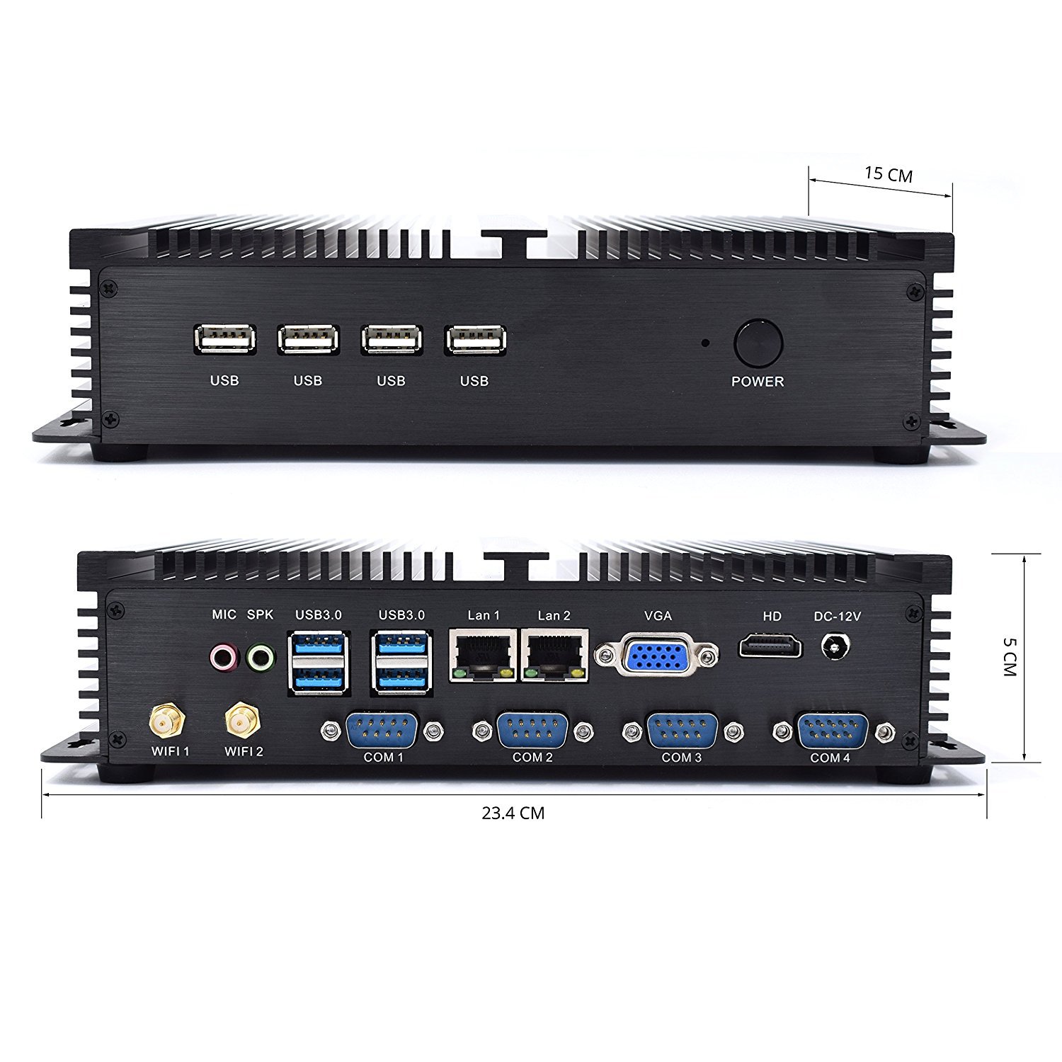 IDEARACE Powerful Fanless Mini PC, Intel Core i5-3317U CPU W-11 Pro Industrial Desktop Computer, 8GB RAM 256GB SSD, 4xCOM RS232, 4xUSB 3.0, 2xNICs, HD, VGA, Metal Case