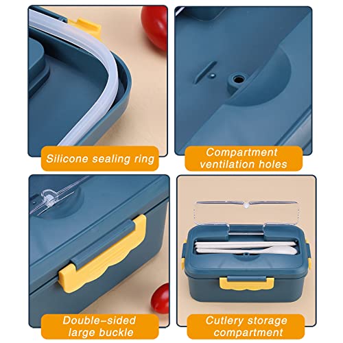 Jossens Bento Box Set,1100ML Leakproof Lunch Box Kit With Utensils,Breakfast Cup and Lunch Bag,3 Compartment Microwave Lunch Containers,BPA Free(Blue)