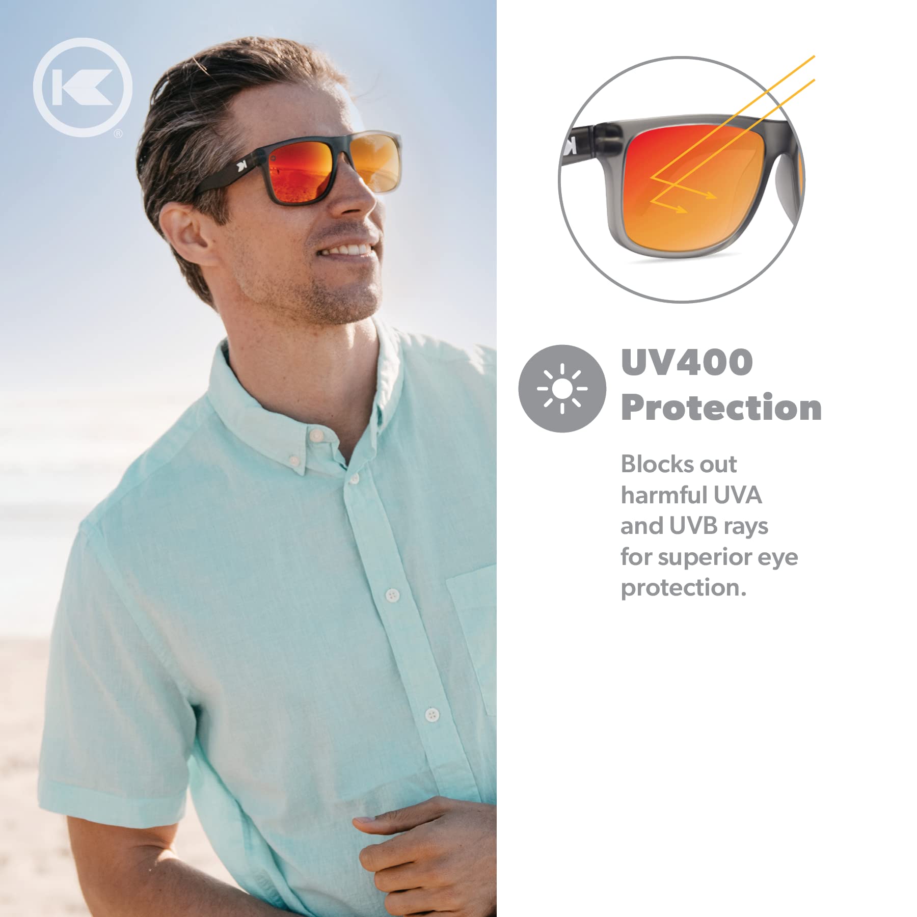Knockaround Torrey Pines Sunglasses With Full UV400 Protection For Men And Women, Matte All Black Frames/Sky Blue Reflective Lenses