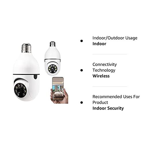 Light Bulb Camera 2 Pack, Wireless WiFi Full HD 5MP Security Light Bulb Camera, 360 Panoramic IP Camera, Indoor Outdoor, 1080P 2.4GHz WiFi Camera with Real-time Motion Detection, Alerts, Night Vision