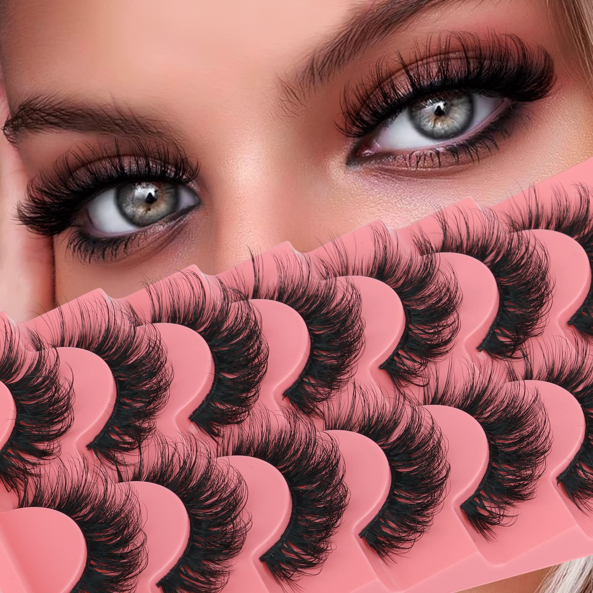 Natural False Eyelashes Wispy Lashes Fluffy Strips Eyelashes 3D Faux Mink Lashes 7 Pairs Multipack by Eefofnn