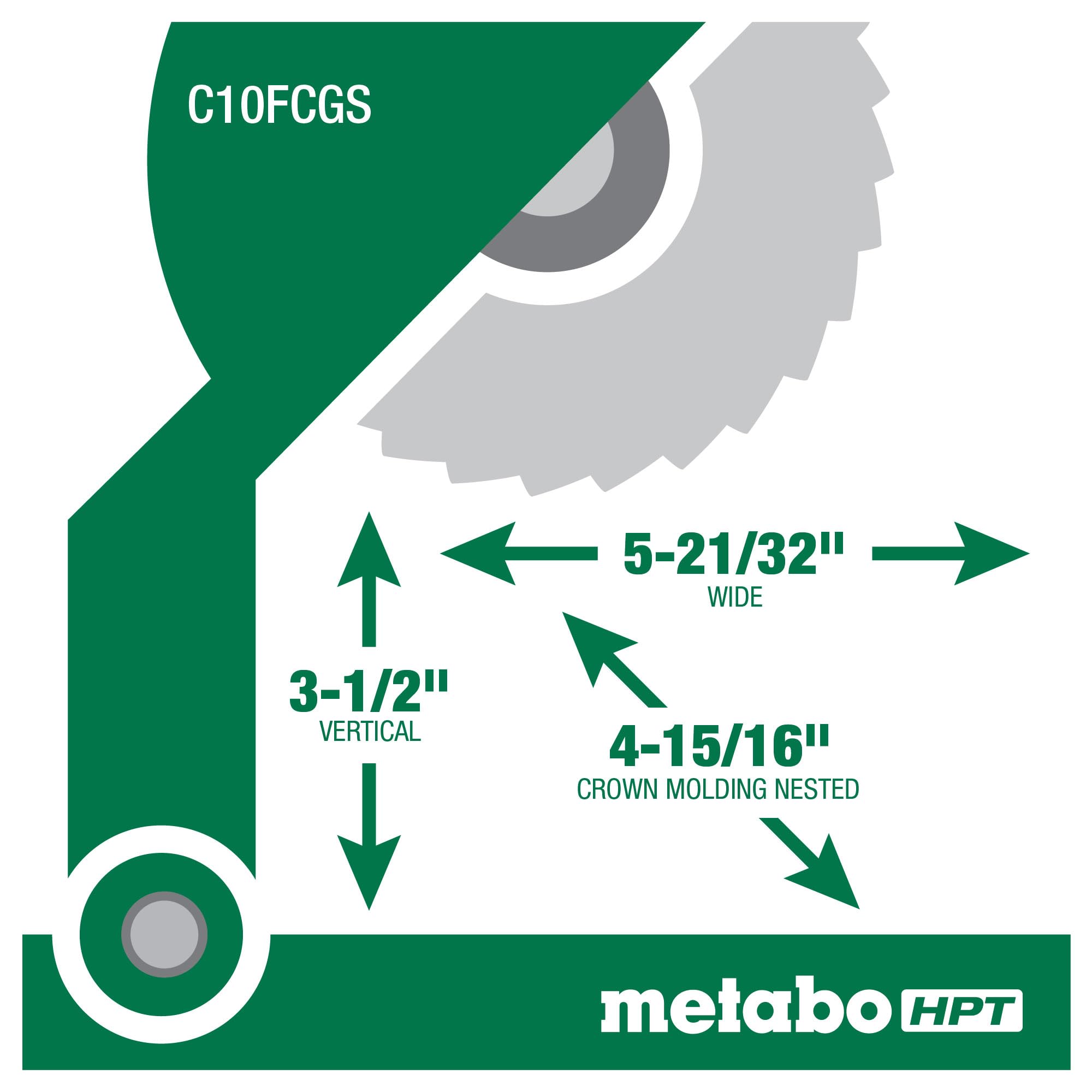 Metabo HPT | Compound Miter Saw | 10-Inch | Single Bevel | 15-Amp Motor | 0-52° Miter Angle Range | 0-45° Bevel Range | Large Table | 10" 24T TCT Miter Saw Blade | C10FCGS