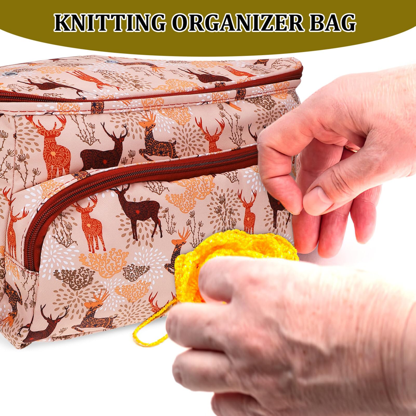 OHPHCALL Knitting Bag Yarn Storage Organizer,Crochet Bags Portable Knitting Tote Basket Yarn Bags for Crochet Hooks, Crocheting Kit, Knitting Needles, Yarn Balls, Project