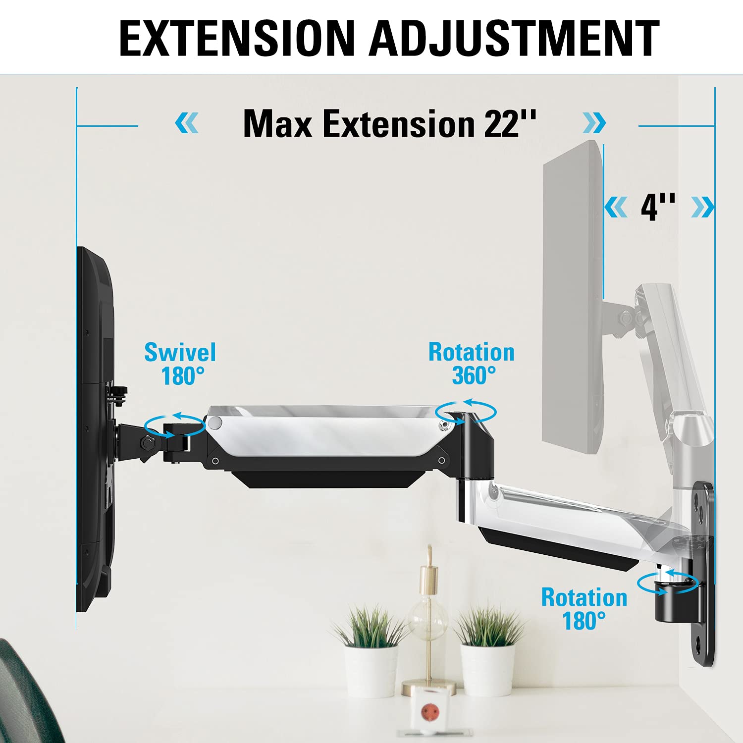 MOUNTUP Single Monitor Wall Arm & Ultrawide Single Monitor Desk Mount Bundle