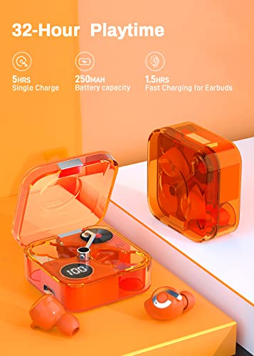 Open Ear Headphones Bluetooth Air Conduction Earphones, 48 Hours Playback with Charging Case, Ear Clips Buds Bluetooth Wreless Earbuds, Open Ear Earbuds for Workout Cycling Running Gym (Orange)