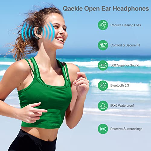 Qaekie Open Ear Headphones - Bluetooth 5.3 Wireless Headphones with Mic for iPhone & Android, Open Ear Wireless Earbuds Immersive Superior Sound, 40hrs Playtime Waterproof Sport Earbuds for Running