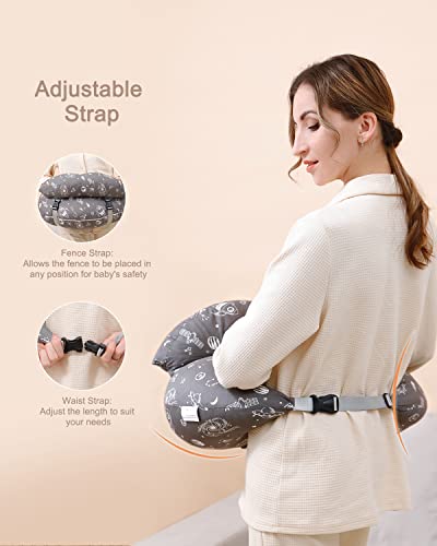 Insugar Nursing Pillow for Breastfeeding, Plus Size Shredded Memory Foam Breastfeeding Pillows for Mom and Baby, More Support with Fence Protection, Adjustable Waist Strap, Removable Cotton Cover