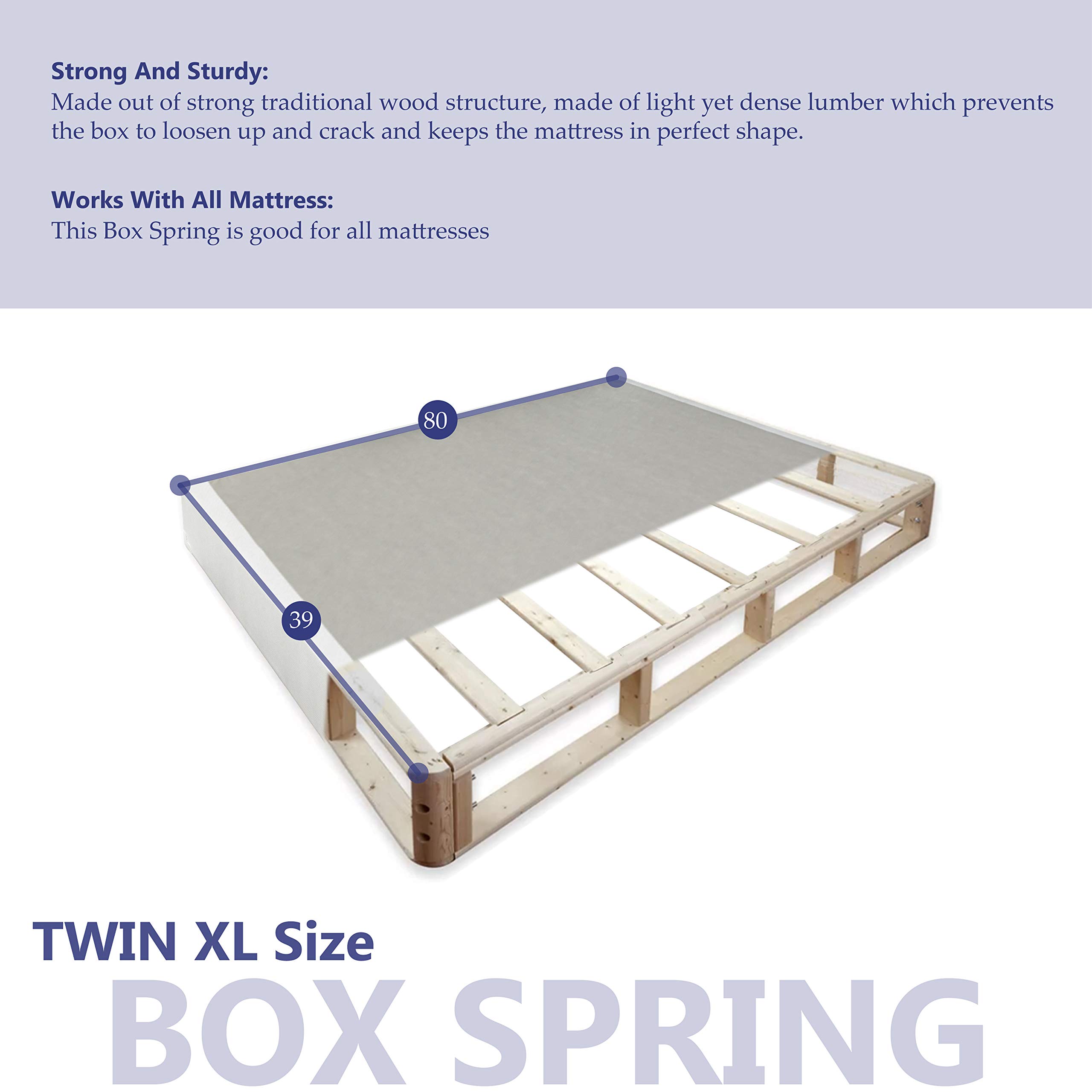 Spring Air 4-Inch Wood Low Profile Traditional Box Spring/Foundation For Mattress, Twin XL, White