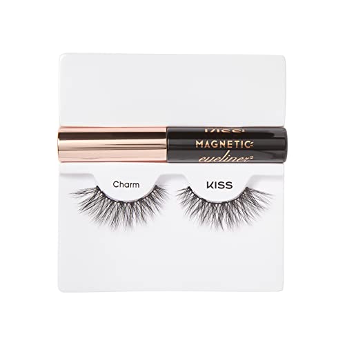 KISS Magnetic, False Eyelashes, Charm', 12 mm, Includes 1 Pair Of Magnetic Lashes, Magnetic Lash Eyeliner, Contact Lens Friendly, Easy to Apply, Reusable Strip Lashes
