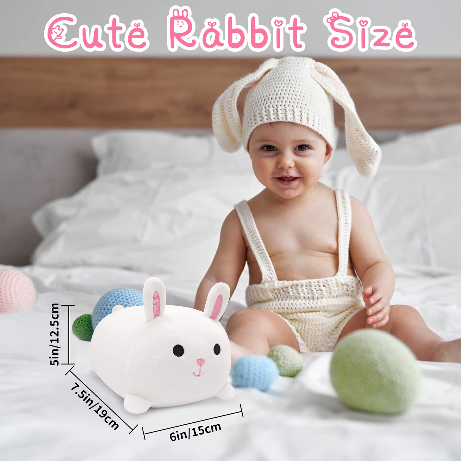 KOPHINYE Bunny Plush Easter Rabbit Stuffed Animal Cute Bunny Stuffed Doll Toy, 8Inch Soft Bunny Stuffed Animal Easter Gifts for Kids Easter