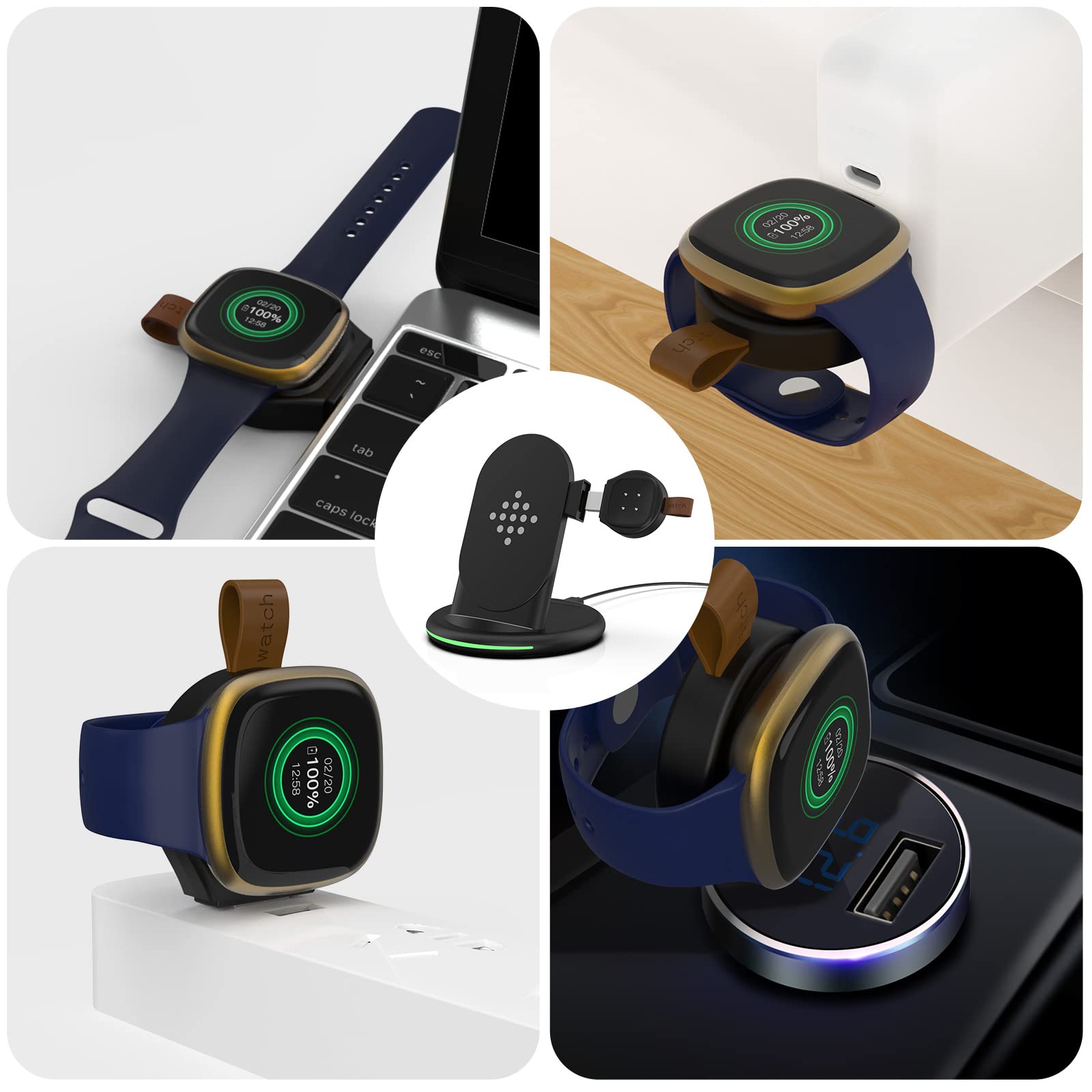 KOJACMUR 3 in 1 Charger for Fitbit Sense/Sense 2/Fitbit Versa 3/Versa 4,Wireless Charging Station Compatible for iPhone 13/14 Pro Max/12/11/8, for Samsung Galaxy S22+ S22, for AirPods Pro/3(Black)