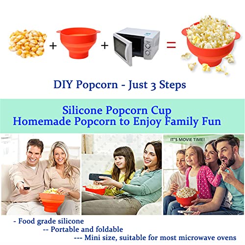 Mini Microwave Popcorn Popper, BPA Free Silicone Popcorn Popper Microwave Collapsible, Microwave Popcorn Maker, Microwave Popcorn Bowl, Dishwasher Safe (Vibrant Pink)