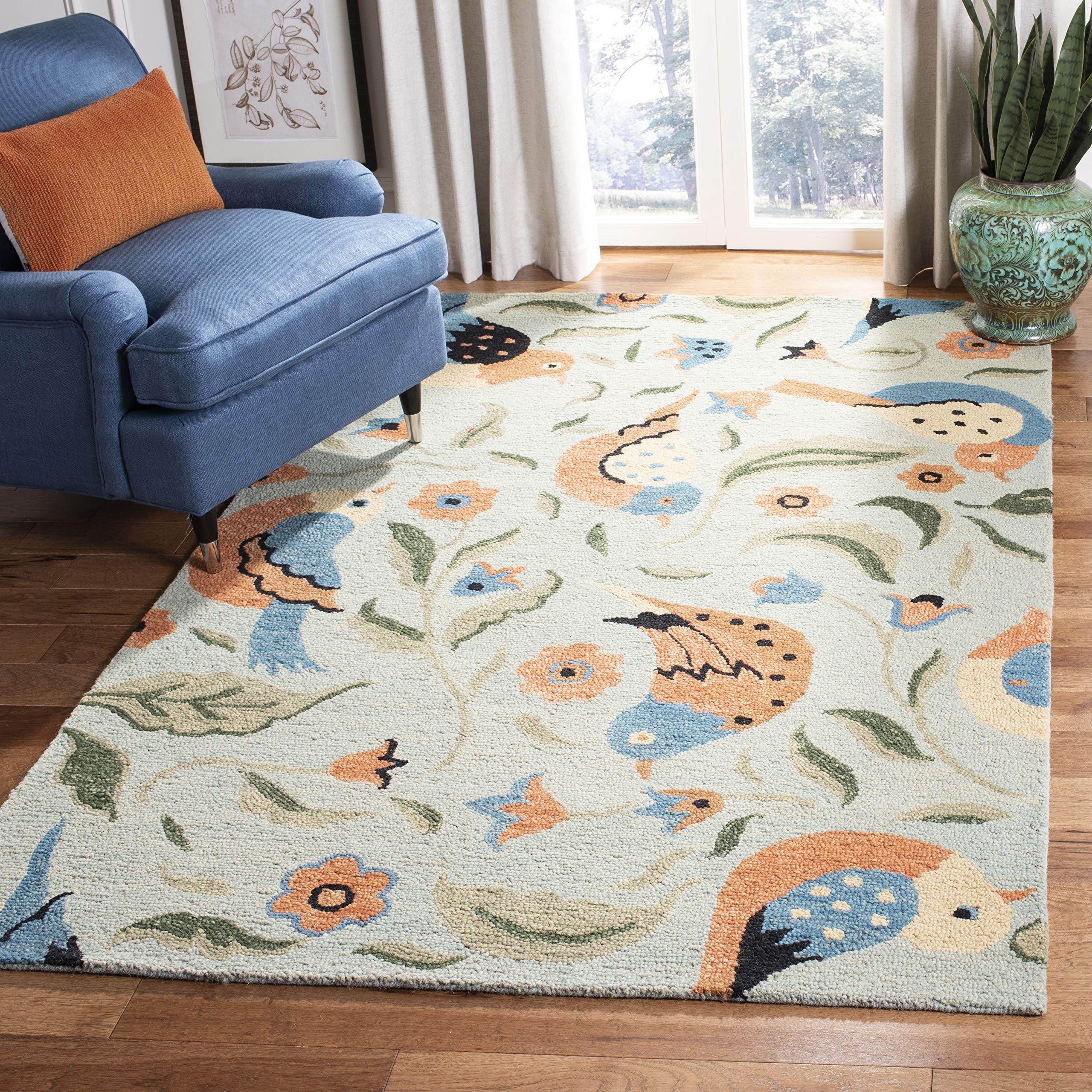 SAFAVIEH Blossom Collection 6' x 9' Sage / Multi BLM676A Handmade Premium Wool Area Rug