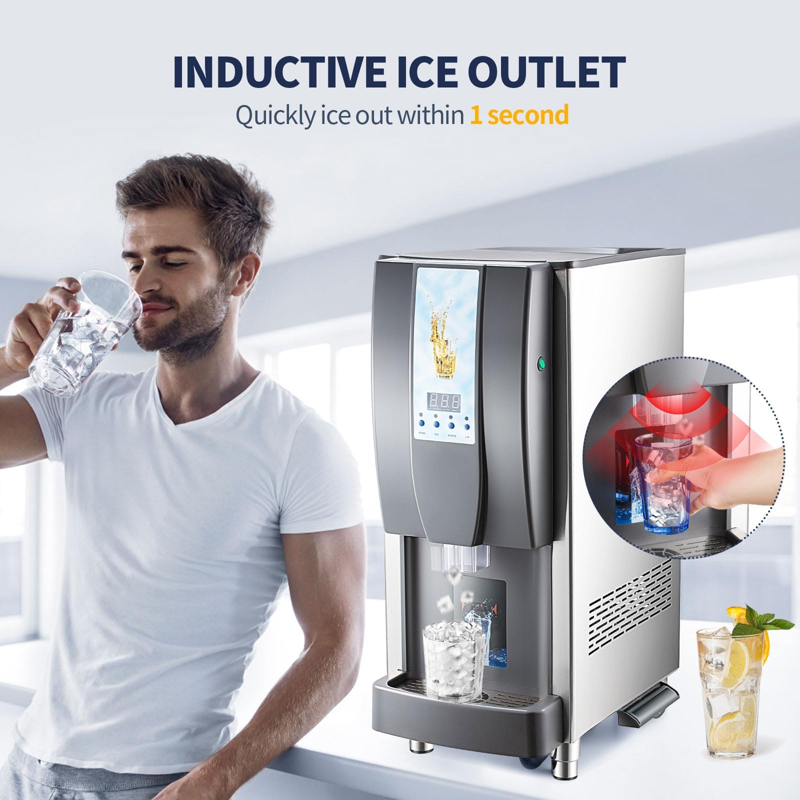 LOJOK Commercial Ice Maker Countertop, 12 Cubes Ready in 4 Mins, 175lbs in 24Hrs, Intelligent Sensing Ice Machine with RO Fiber Membrane Filter, 132lbs Nugget Ice Maker for Home, Kitchen, Office